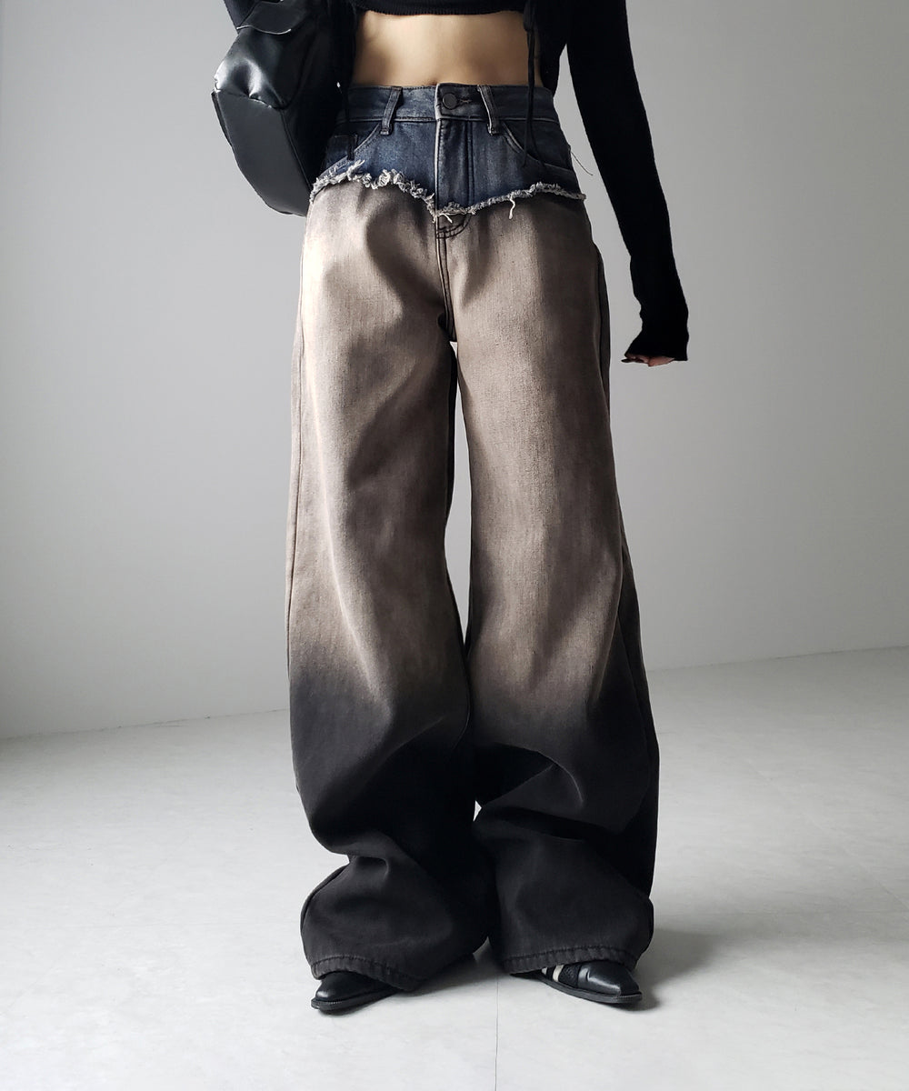 ダメージドッキンググラデーションヴィンテージルーズデニム